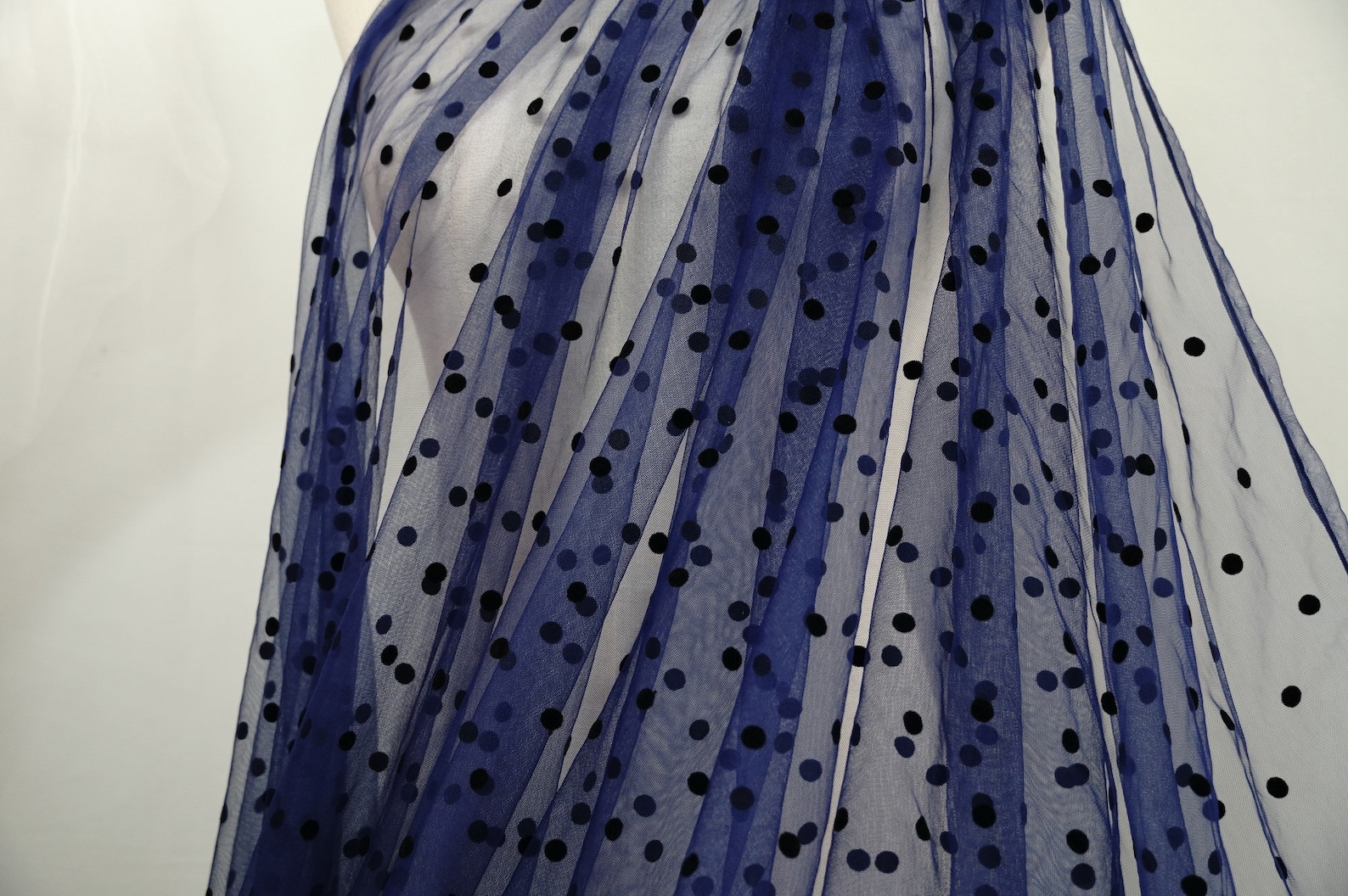 Navy Blue Tulle Fabric With Black Polka Dots, Tulle Mesh Fabric With ...