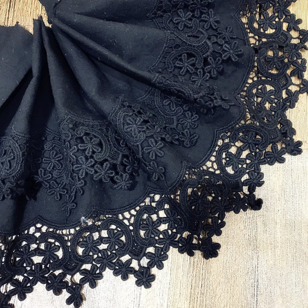 8.66" Wide Black Lace Trim, Crochet Floral Embroidery Cotton Lace Trim ...