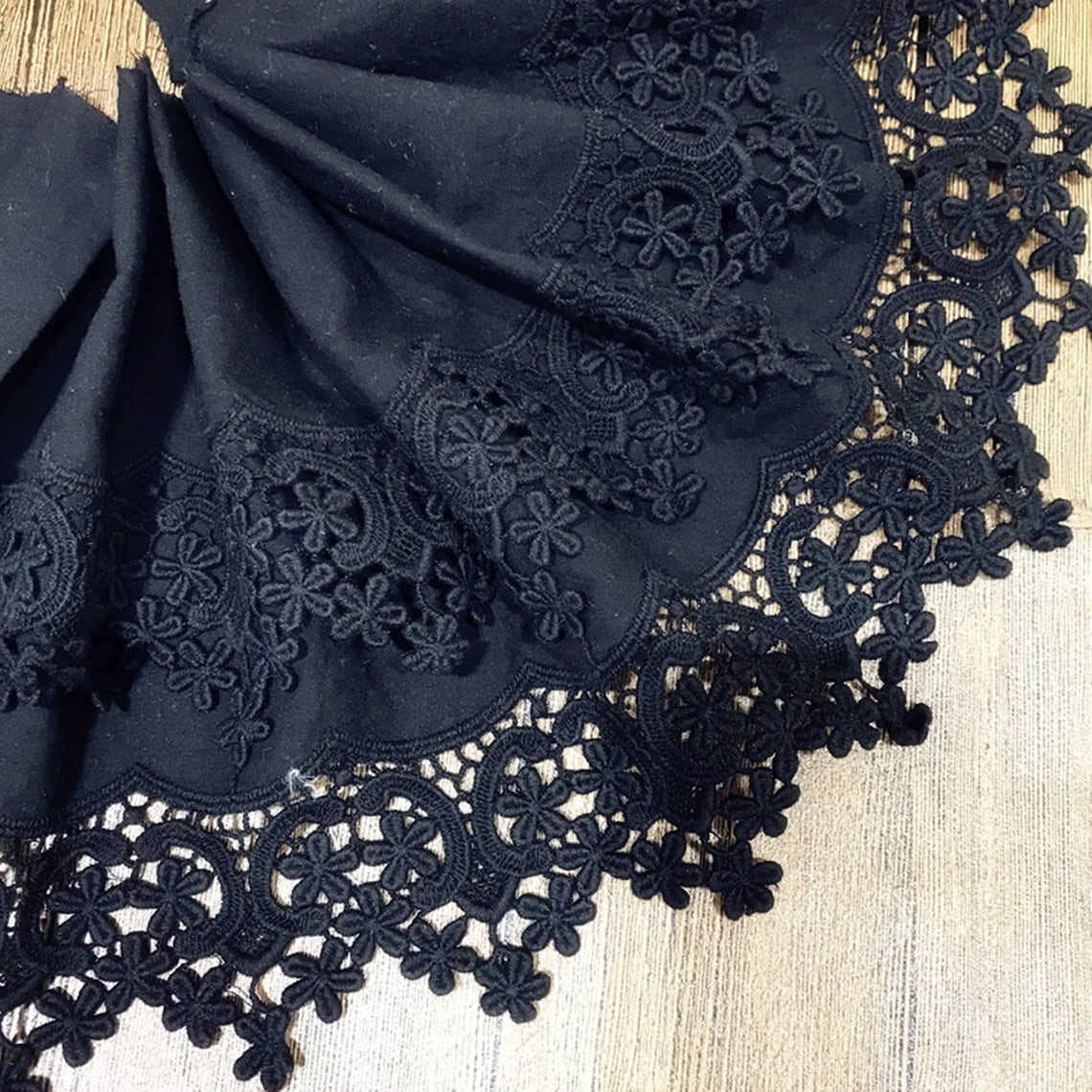 8.66 Wide Black Lace Trim Crochet Floral Embroidery | Etsy
