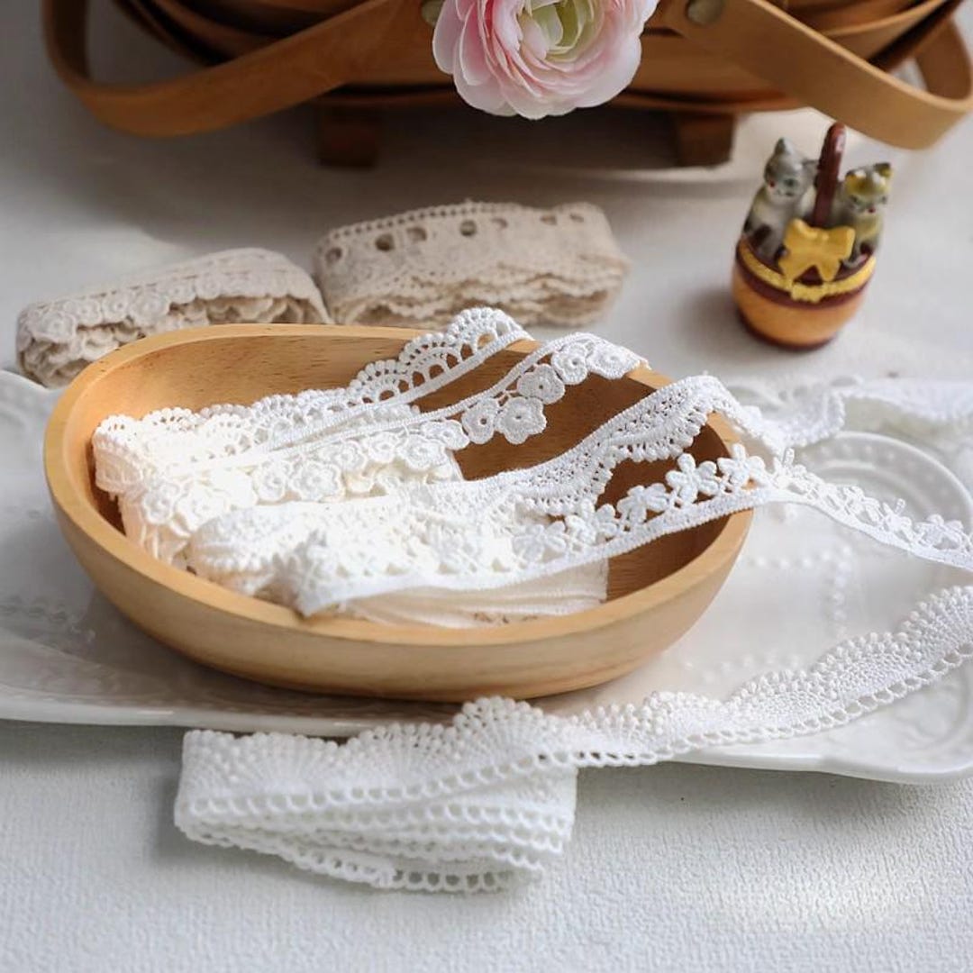 Pretty Cotton Trim, Beige White Lace Trim, Narrow Lace, Flower ...