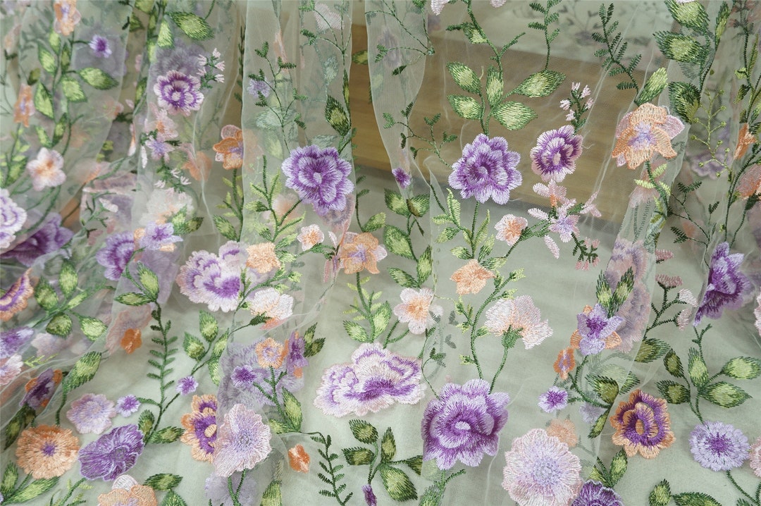 Exquisite Purple Floral Embroidery Fabric, Colorful Embroidery Lace ...