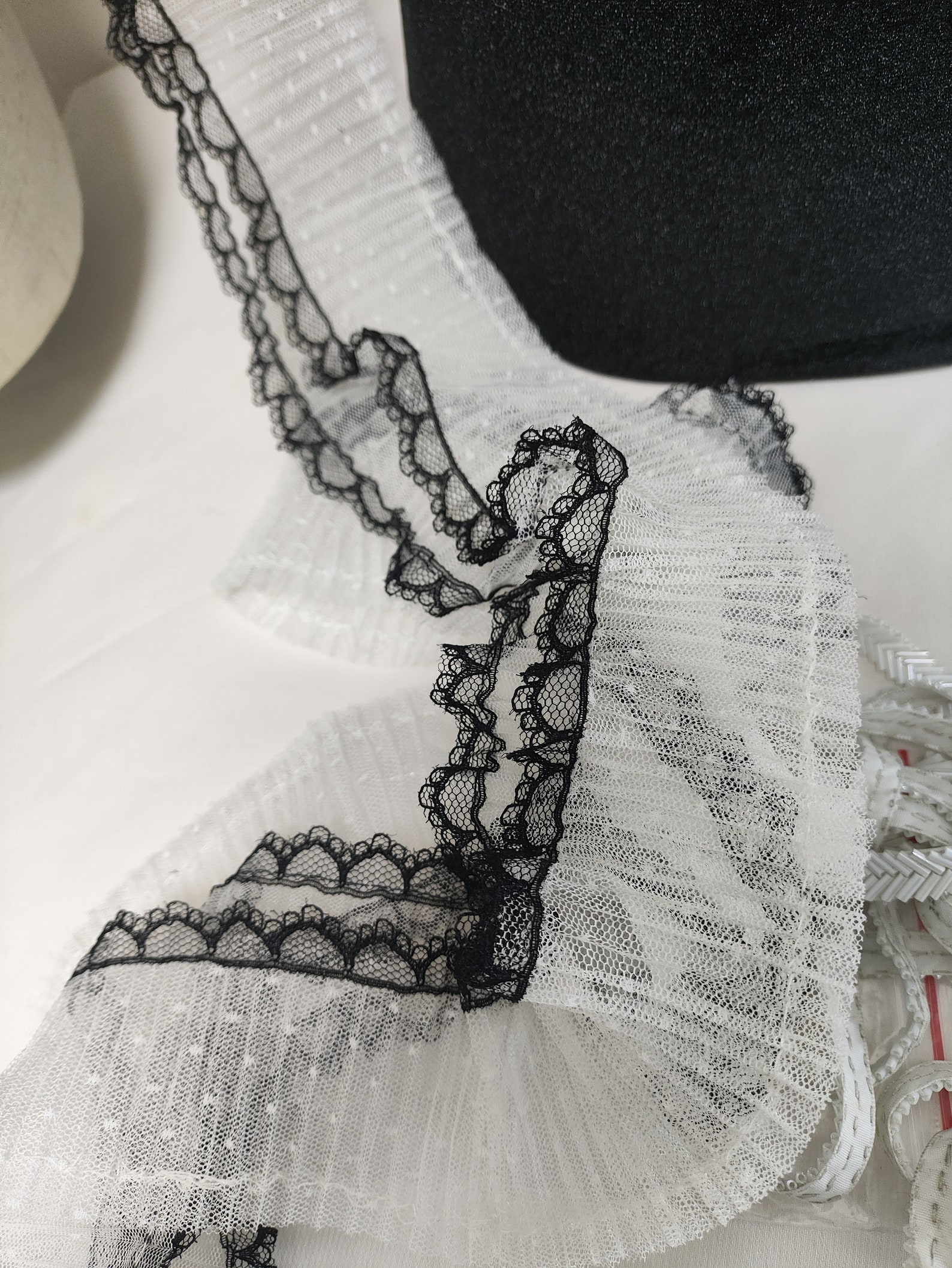 2 Yards Ruffle Lace Trim, Cute Polka Dots Scalloped Trim for Doll Dress ...