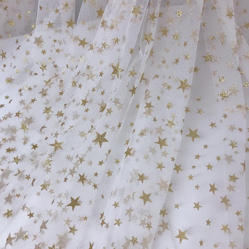 Gold Star Mesh Tulle Fabric off White Tulle Fabric Stunning - Etsy