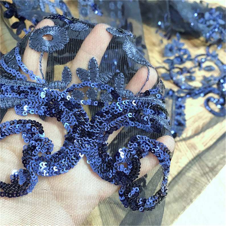 Navy Blue Sequins Lace Fabric High Quality Fashion Sequin | Etsy