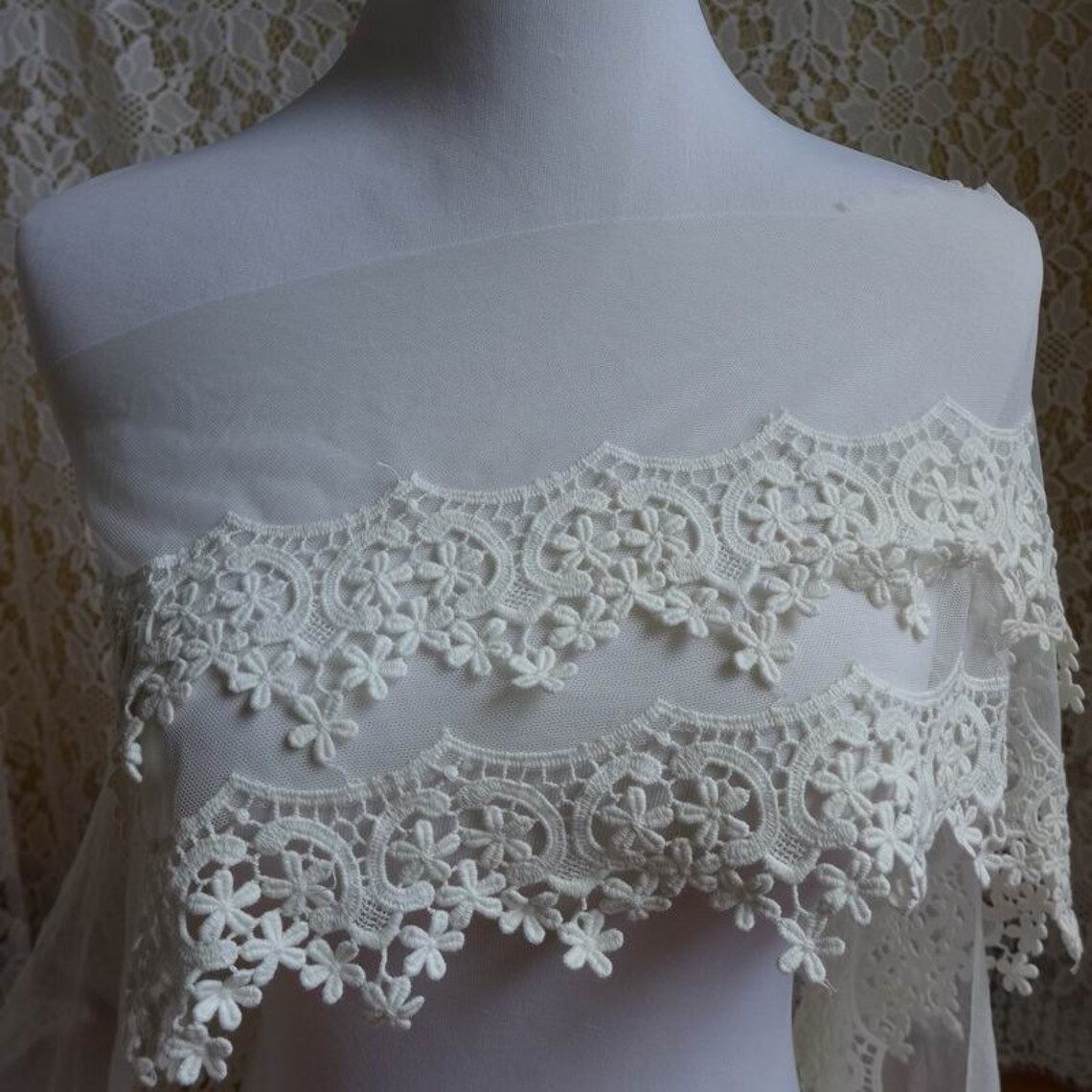 2 Layers off White Cotton Lace Trim Hollowed Floral - Etsy