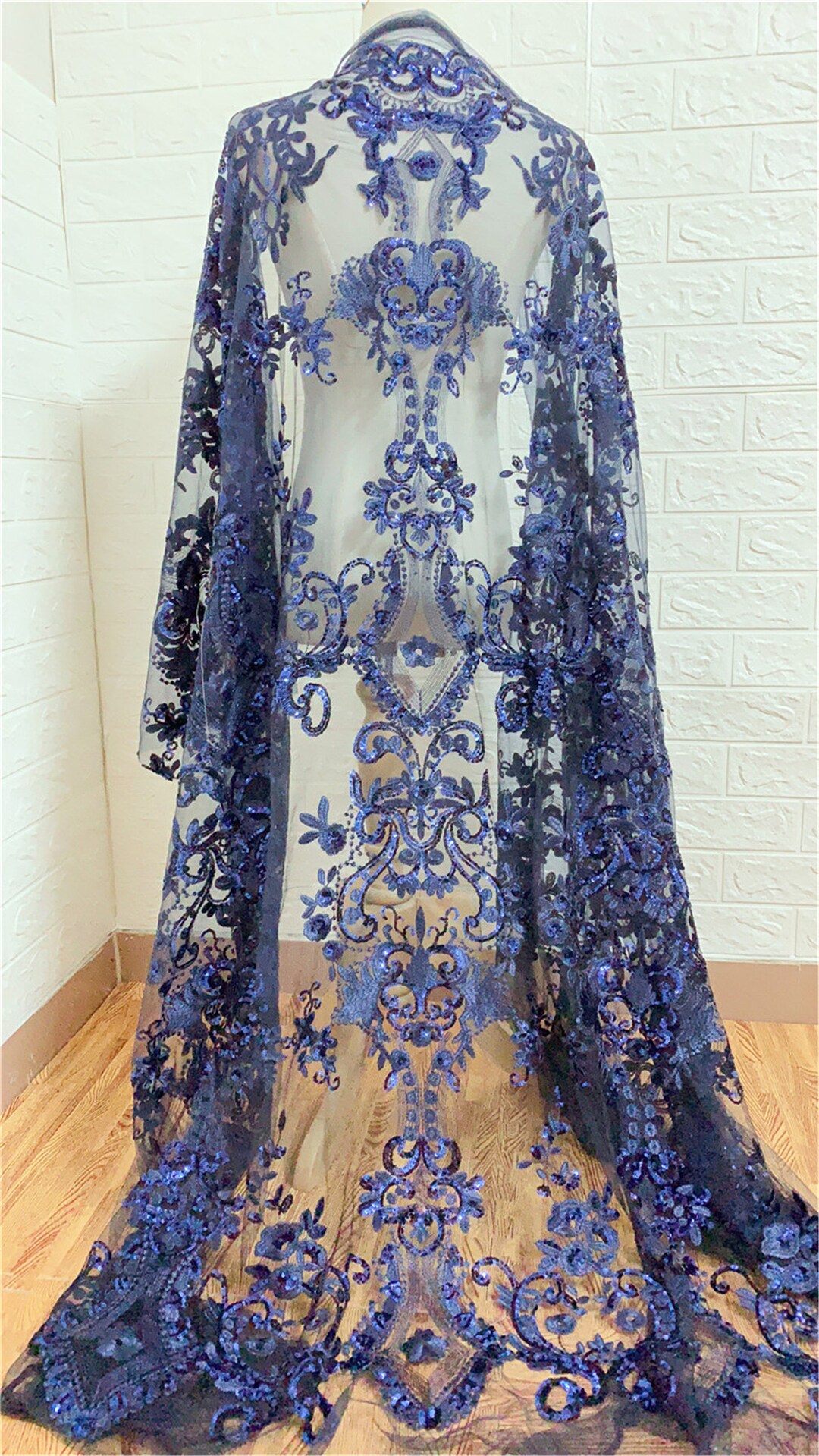 Navy Blue Sequins Lace Fabric, High Quality Fashion Sequin Embroidery ...