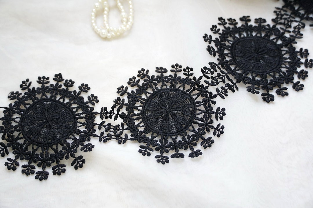 Venice Lace Trim, Circle Lace Trim, Black Guipure Lace Trimming for ...