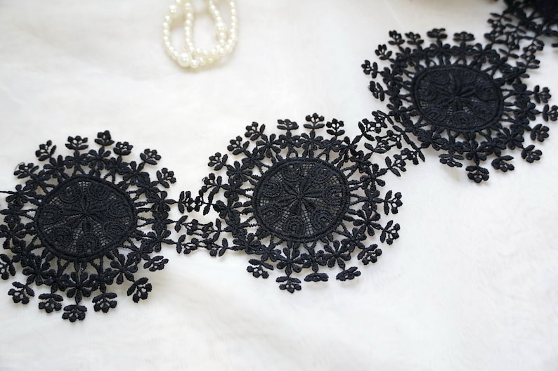 Venice Lace Trim, Circle Lace Trim, Black Guipure Lace Trimming for ...