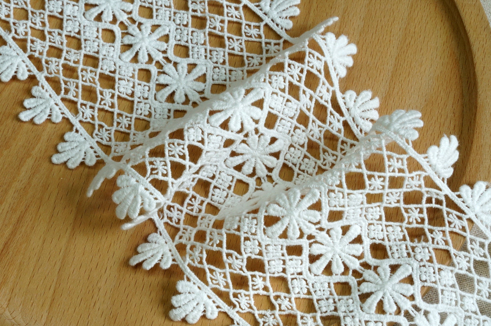 Off White Cotton Lace Trim Crochet Floral Lace Trim Venice | Etsy