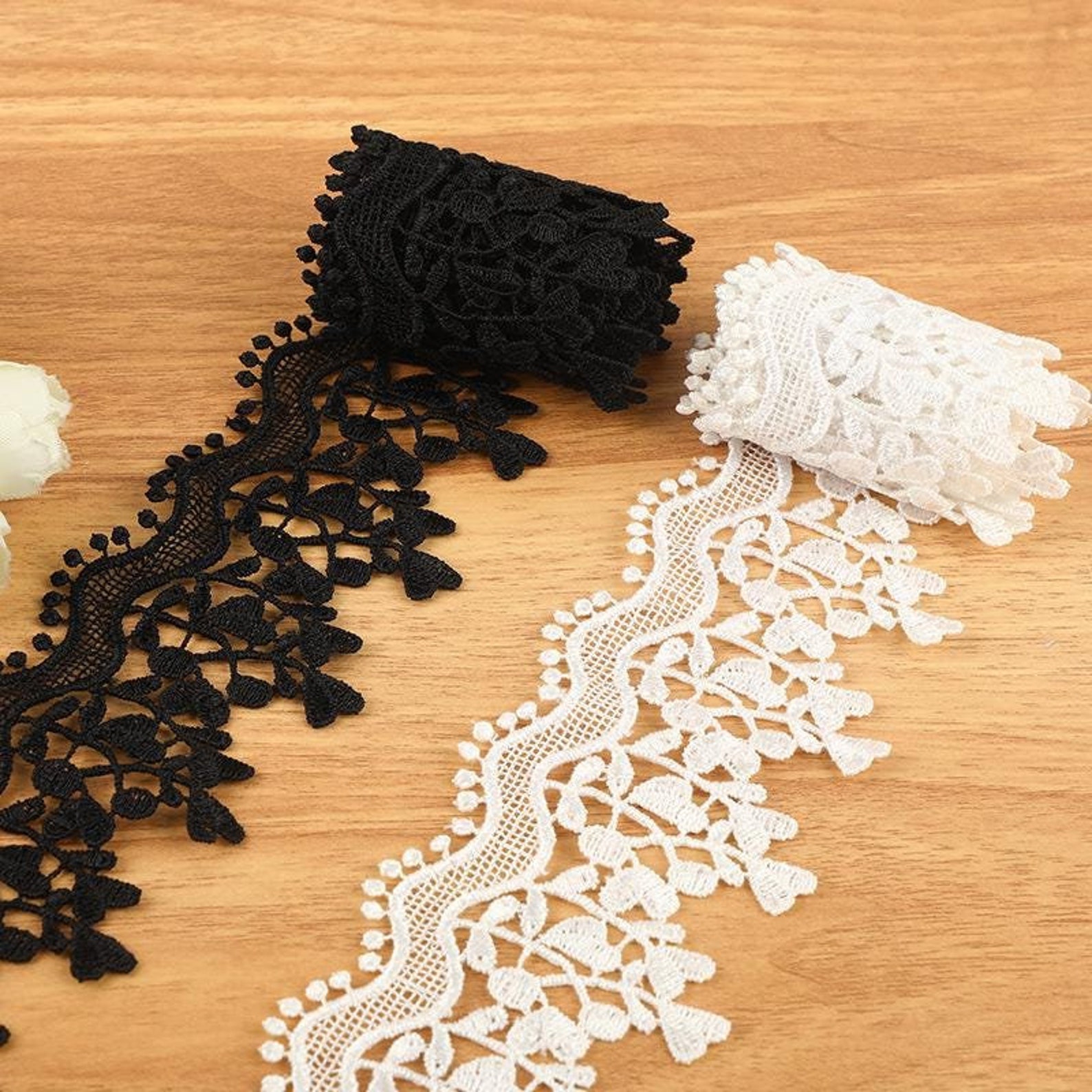 14 Yards Embroidered Venice Lace Trim, Cute Dots Heart Shape Lace Trim ...