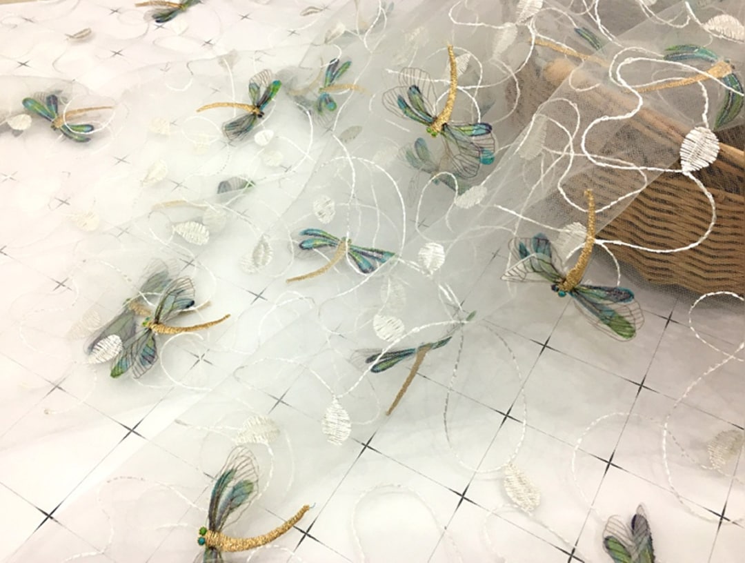 Solid 3D Dragonfly Embroidery Lace Fabric Exquisite Wedding Embroidered ...