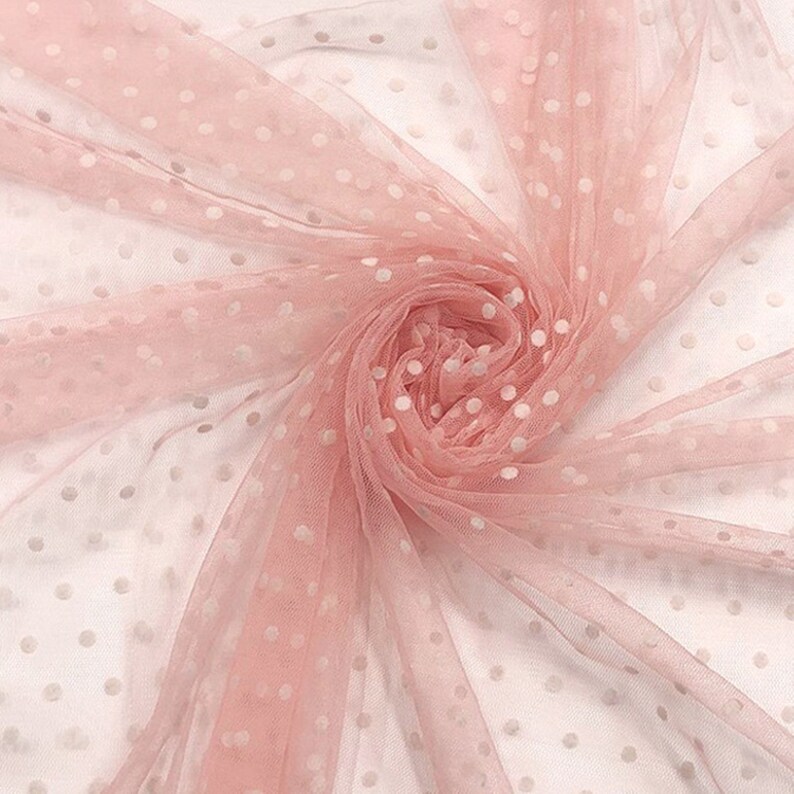 Pink Tulle Lace Fabric With Polka Dots Flocked 5 Mm Dot Tulle | Etsy