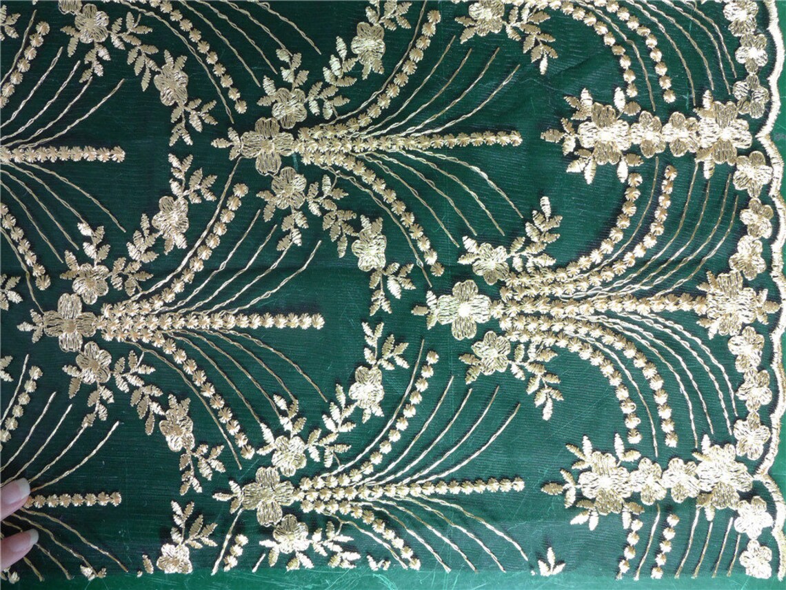 Gold Lace Fabric Vintage Gold Floral Embroidery Black Mesh | Etsy
