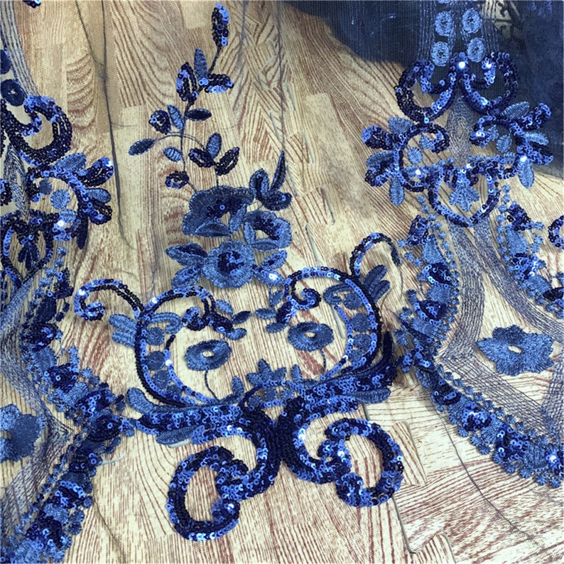 Navy Blue Sequins Lace Fabric, High Quality Fashion Sequin Embroidery ...