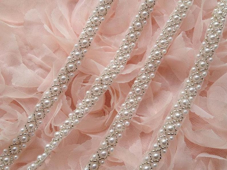 Deluxe Beaded Lace Trim Elegant Sashes Beaded Trim Bridal | Etsy