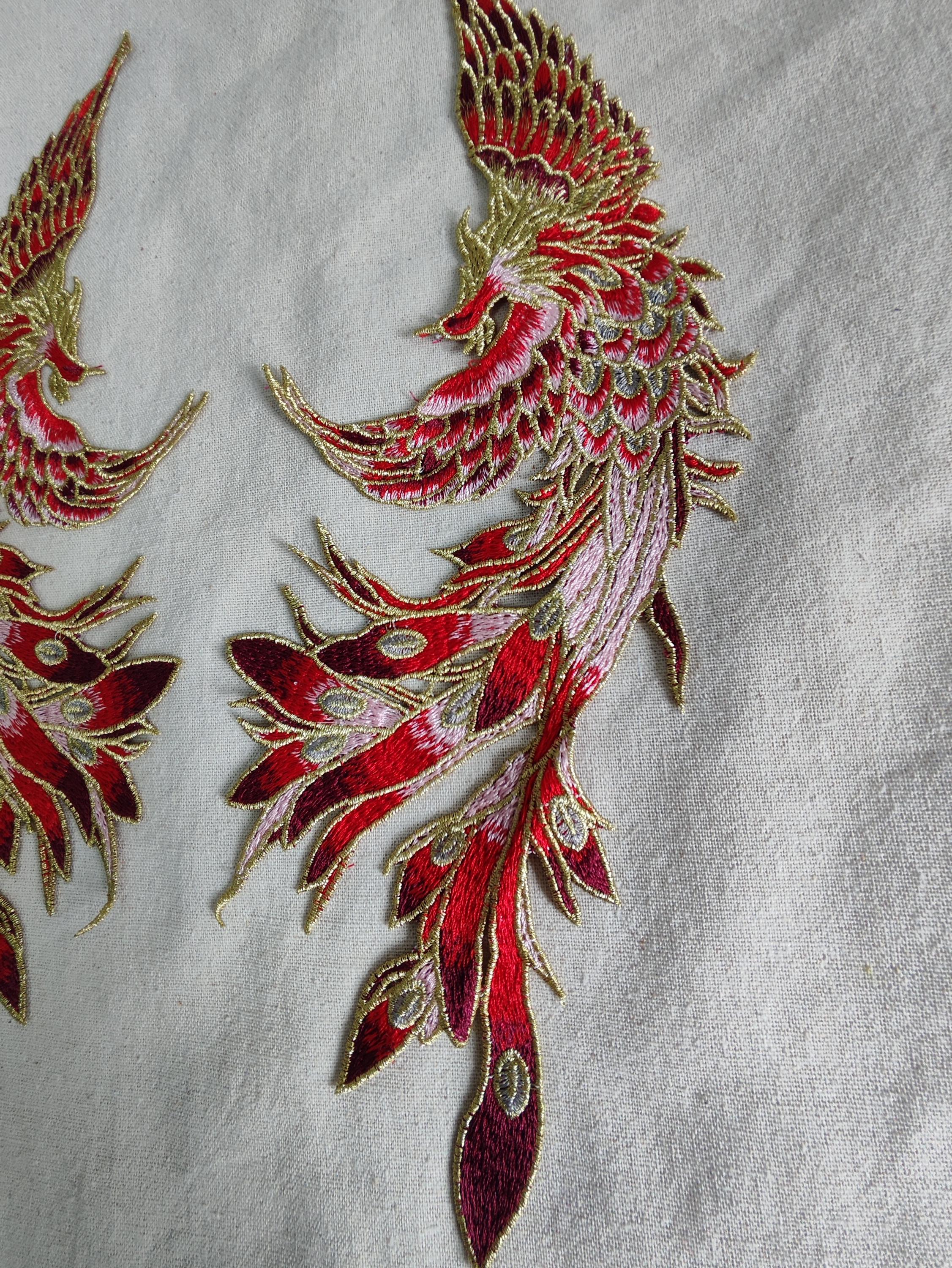 Beautiful Red Phoenix Bird Applique Embroidery Applique Patch Decor for ...