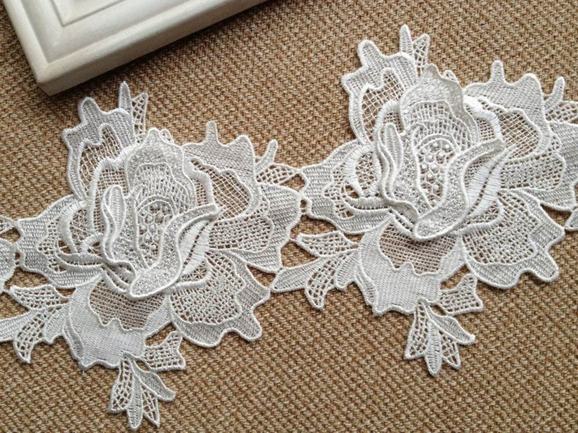 Black Lace Trim, Venice Black Rose Lace Trim, Black Roses Applique Trim ...