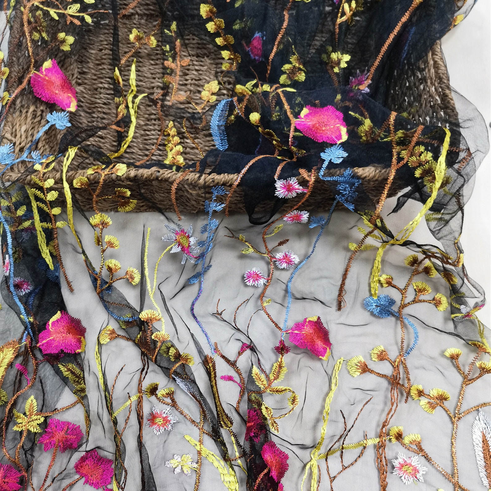 Multi-color Embroidered Floral Lace Fabric Embroidered Tulle - Etsy