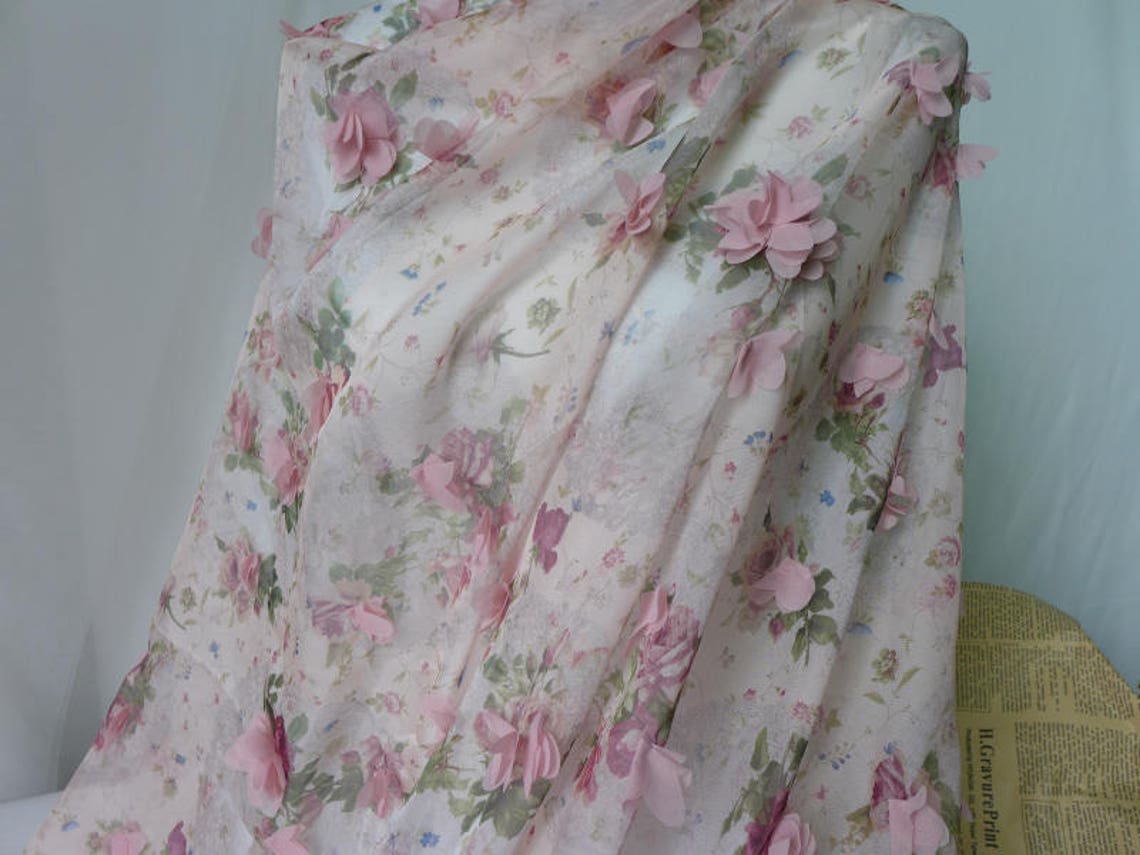 Silk Chiffon Lace Fabric With 3D Chiffon Rosette Flowers | Etsy