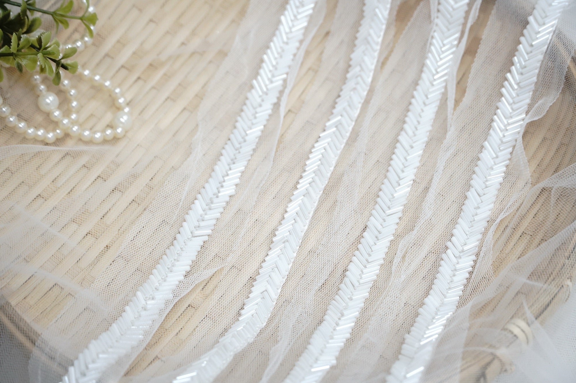 Off White Beaded Trim Beaded Mesh Trim Beaded Lace Trim | Etsy