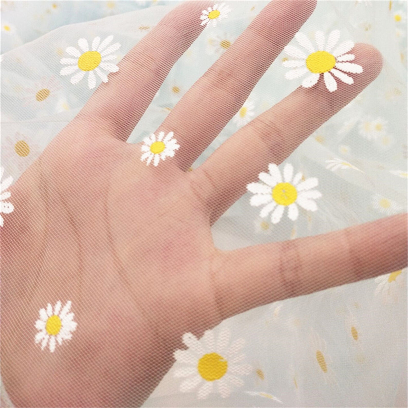 Daisy Lace Fabric, Daisy Print Tulle Mesh Lace Fabric, Daisy Floral ...