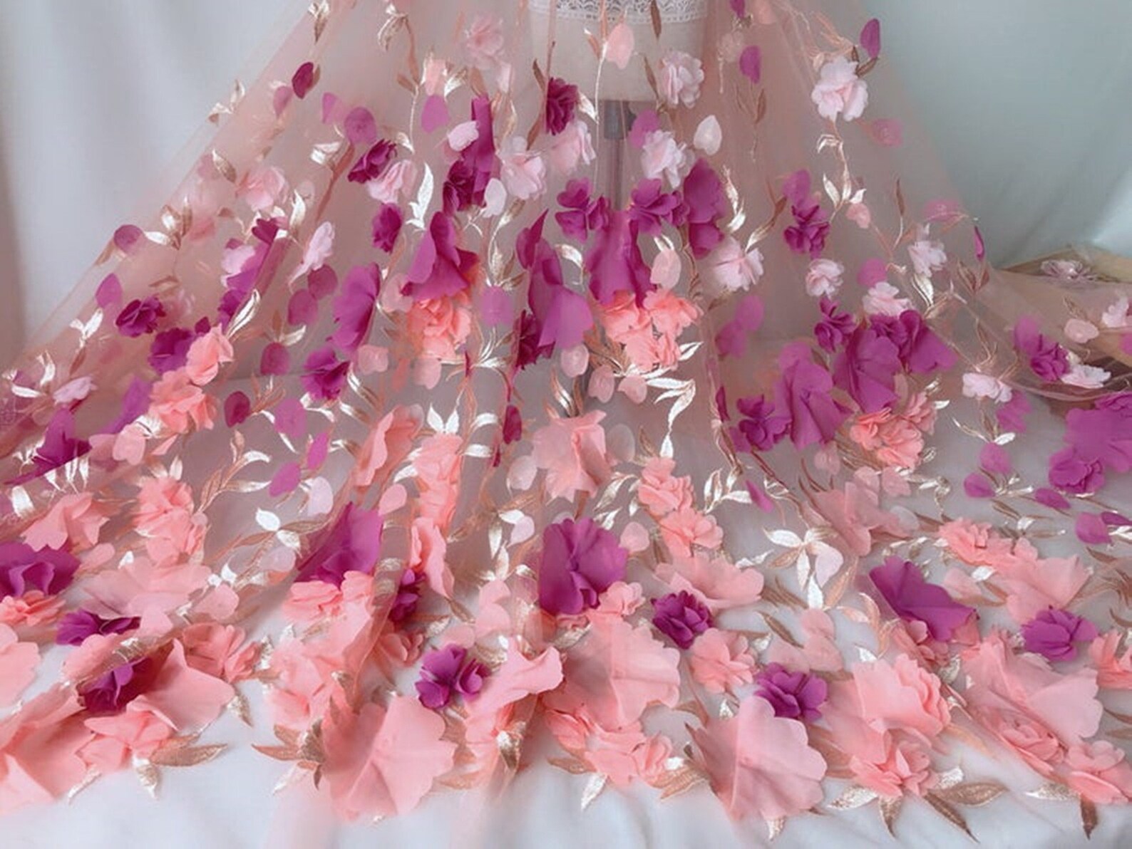 Peach Pink 3D Flower Lace Fabric 3D Floral Embroidery Mesh - Etsy