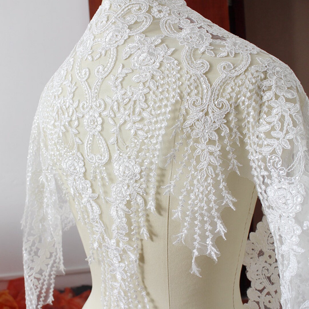 23.6” Wide Ivory Lace Sequined Embroidered Lace Trim Beautiful Wheat ...