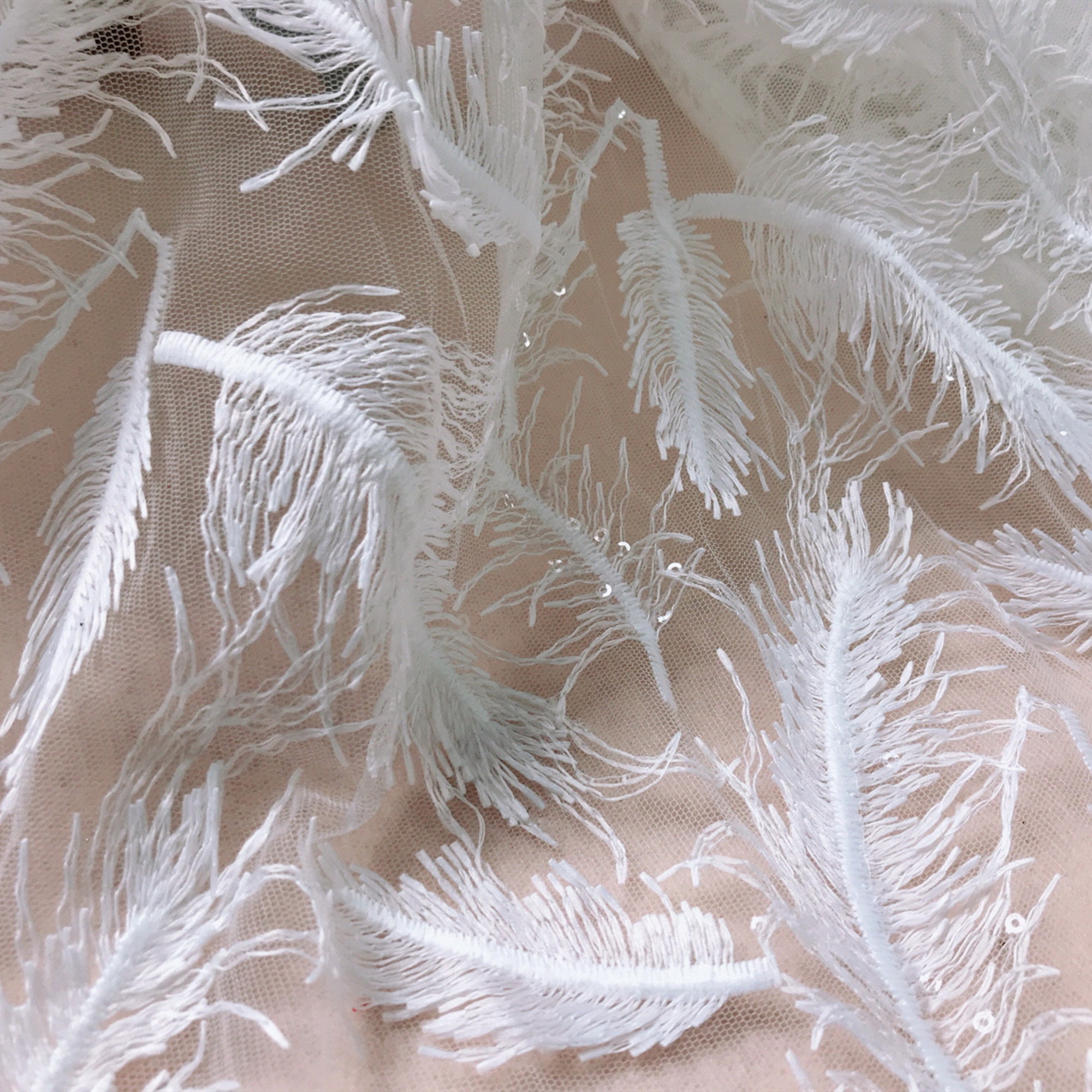 3D off White Feather Lace Fabric Feather Embroidery Mesh | Etsy