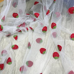 Red Strawberry Fabric, Strawberry Embroidery Tulle Lace Fabric Net ...