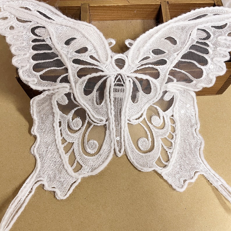 Butterfly Lace Applique, Large Butterfly Embroidery Applique, Sequins ...