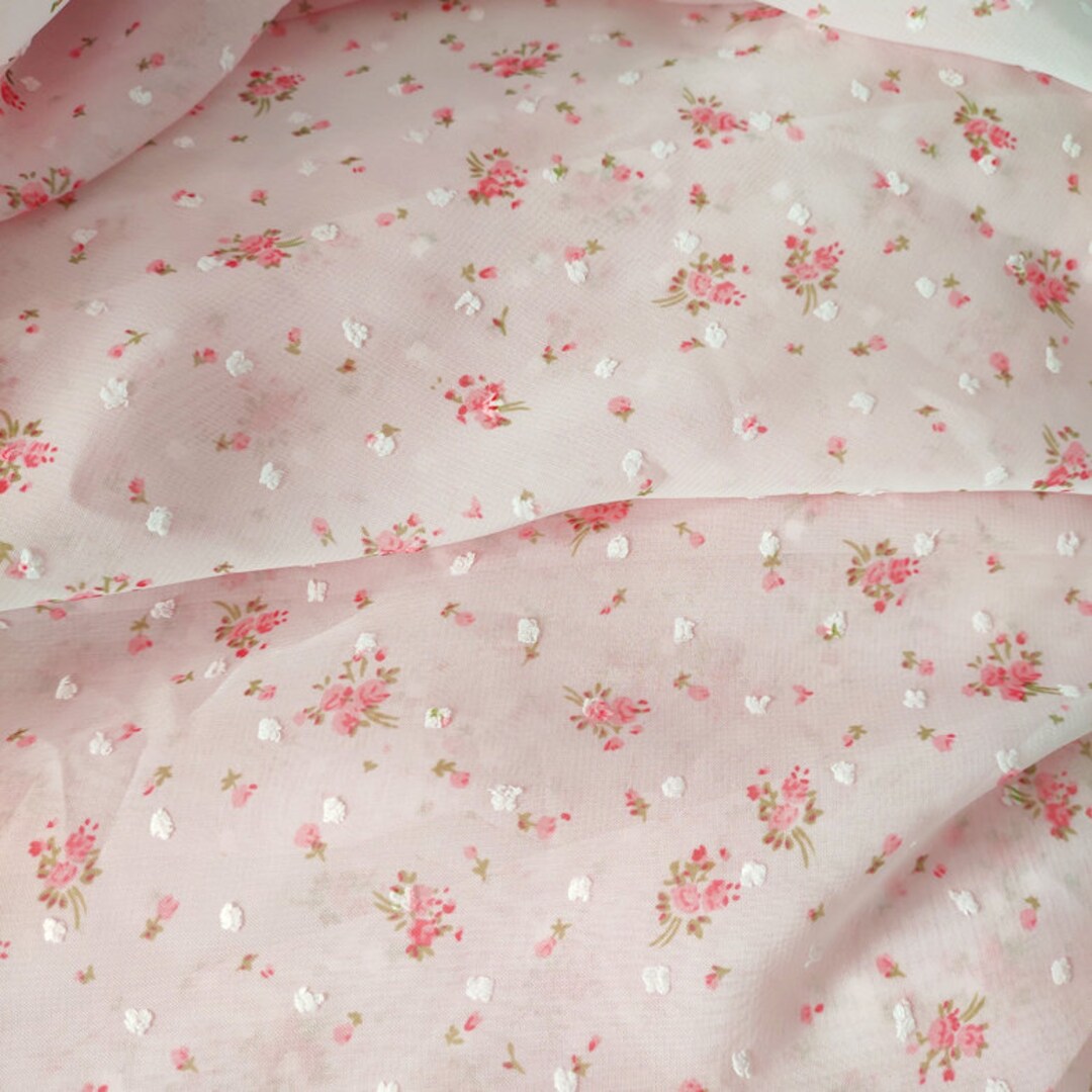 Floral Chiffon Fabric, Polka Dots Flower Chiffon Fabric for Spring ...