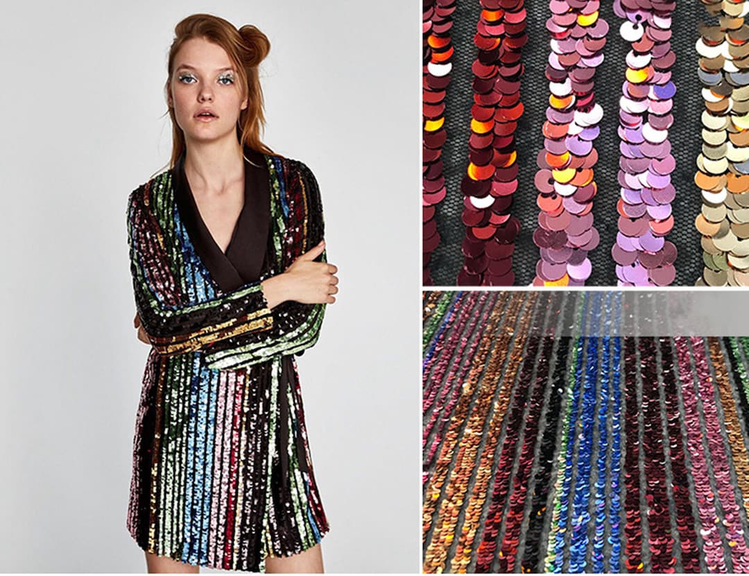 Brilliant Colorful Sequins Tulle Lace Fabric, Vertical Stripe Sequins ...