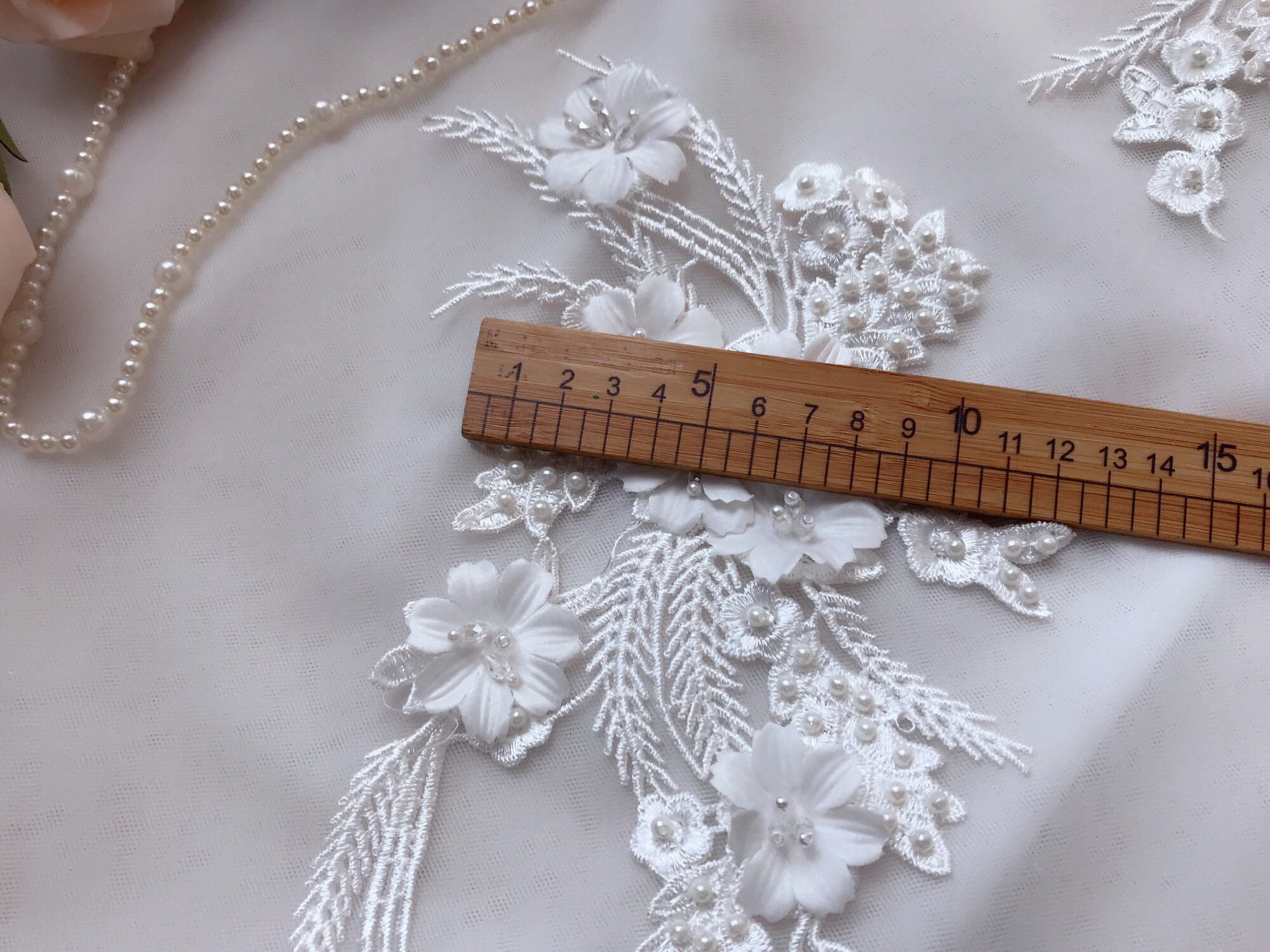 Delicate White Applique, 3D Flowers With Pearls Applique Pairs for ...