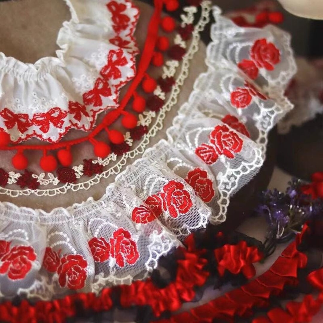 Beautiful Red Ruffle Lace Trim, Cute Ruffled Trim, Lace Trim for ...