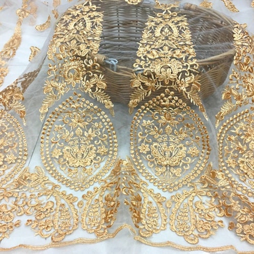 Exquisite Gold Lace Fabric Golden Embroidery Mesh Lace - Etsy