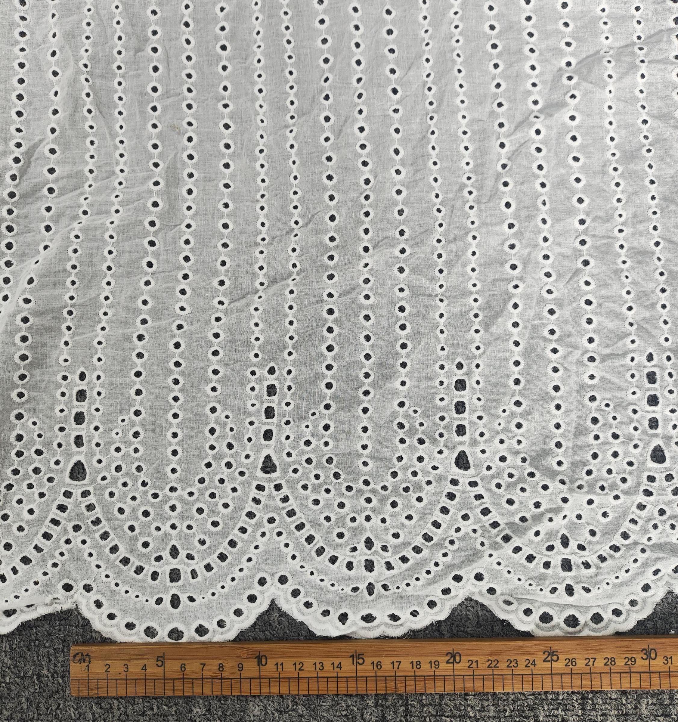 Retro Style Eyelet Cotton Fabric, off White Double Scalloped Edge ...