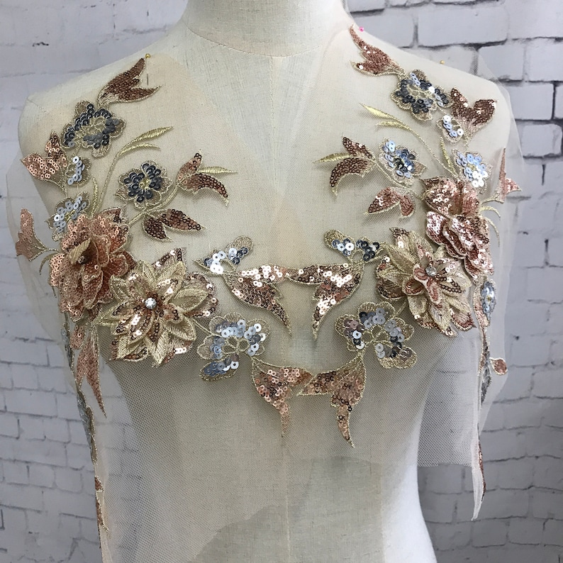 One Pair 3d Flowers Lace Applique, Embroidery Mesh Applique With ...