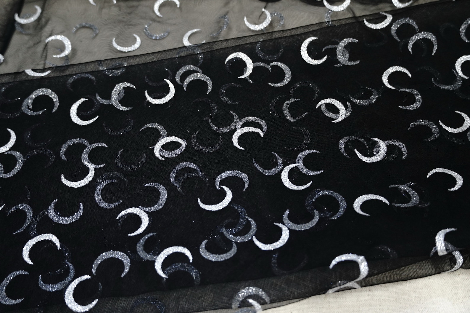 Glitter Half Moon Tulle Lace Fabric Print Silver Moon Lace | Etsy