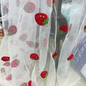 Red Strawberry Fabric, Strawberry Embroidery Tulle Lace Fabric Net ...