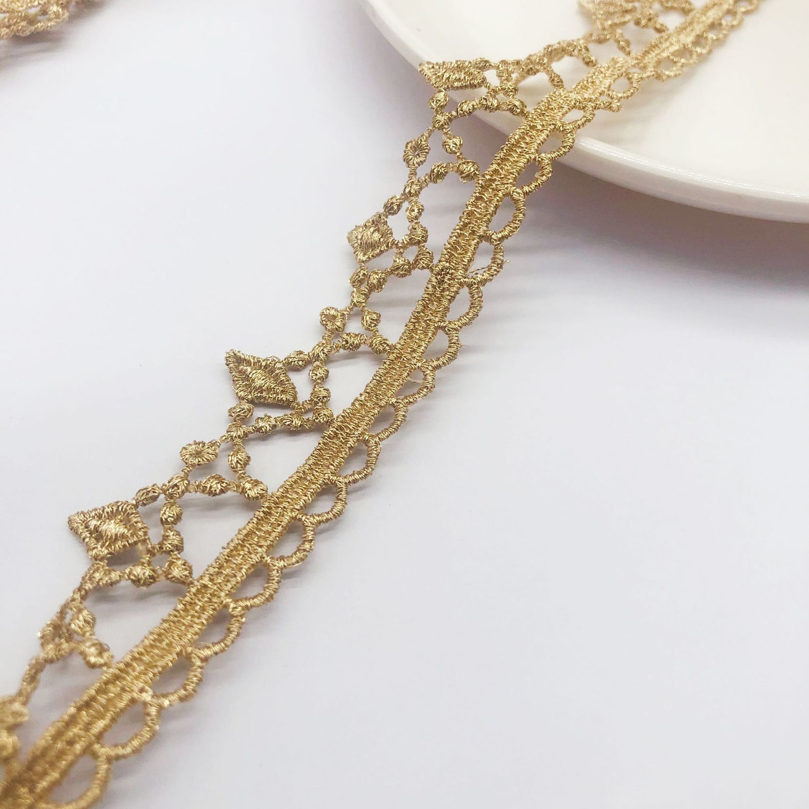 9 Yards Gold Lace Trim, Narrow Lace, Crown Lace Trim, Crochet Lace Trim ...