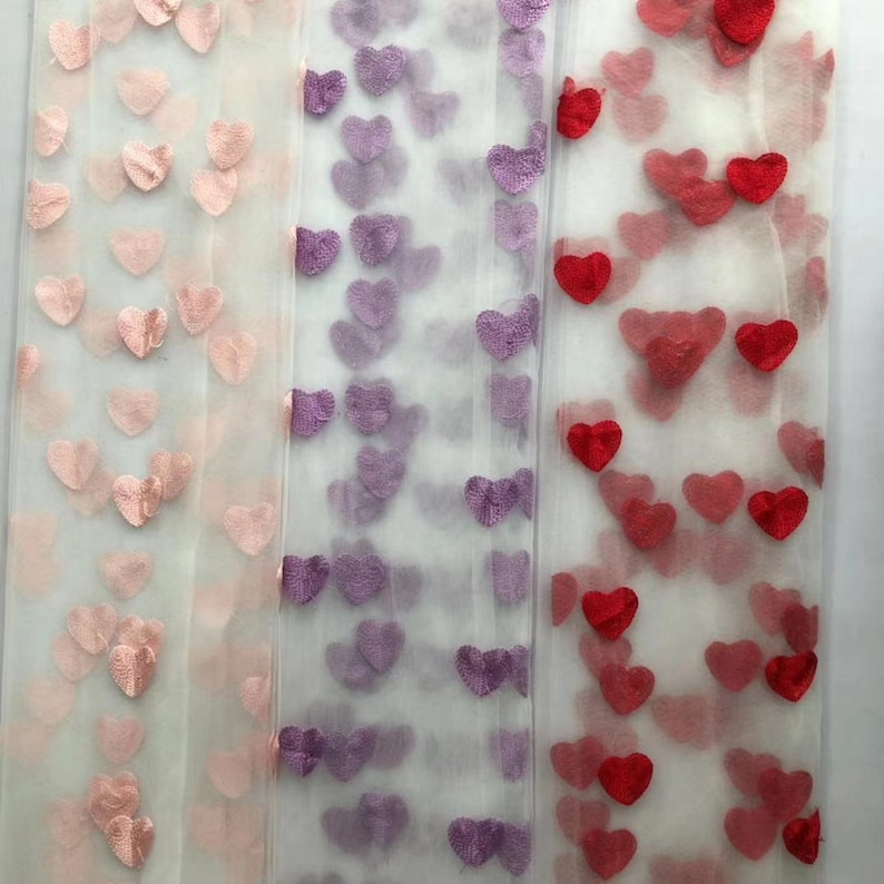 Red Heart Lace Fabric Love Heart Embroidered Mesh Lace | Etsy