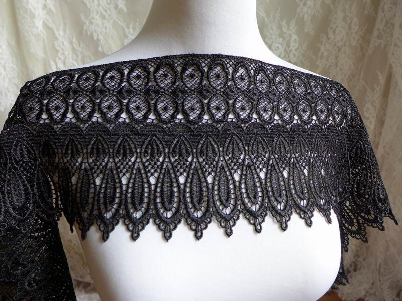 Lace Trim, Wide Black Lace Trim With Teardrop for Millinery, Sashes ...