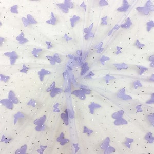 Romantic Purple Flocking Butterfly Embroidery Tulle Fabric, Sliver ...