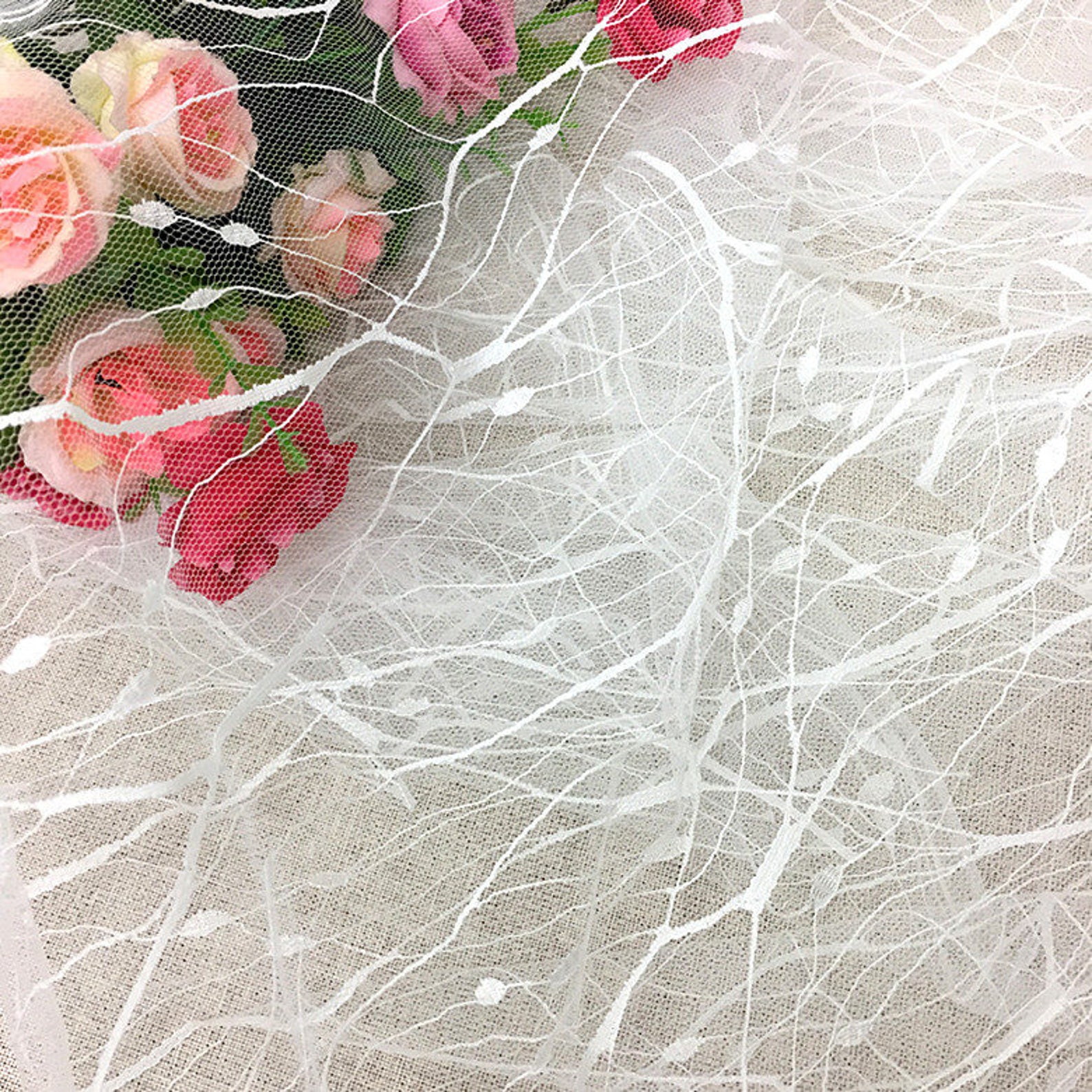Off White Lace Fabric Thin Branch Mesh Lace Fabric Tulle - Etsy