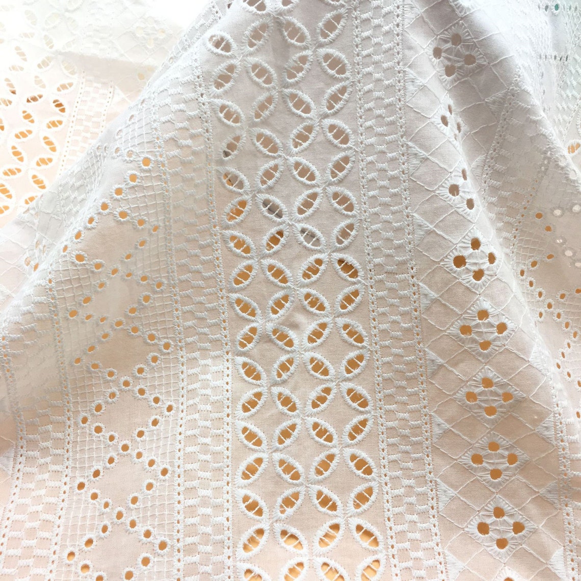 Cotton Fabric Eyelet Embroidery Fabric Geometric Stripe Lace - Etsy