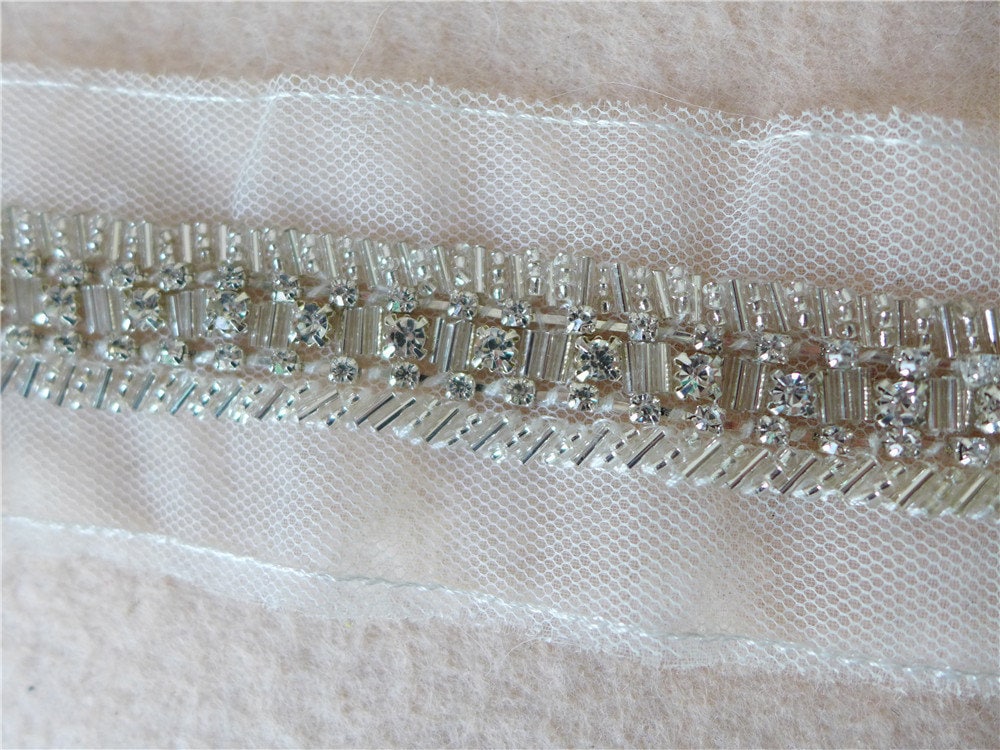 New Crystal Beaded Trim Rhinestone Mesh Lace Fabric Trim | Etsy