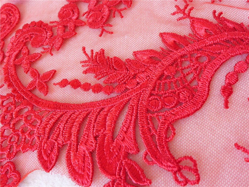 Embroidery Lace Applique Red Lace Applique Trim Mesh Lace | Etsy