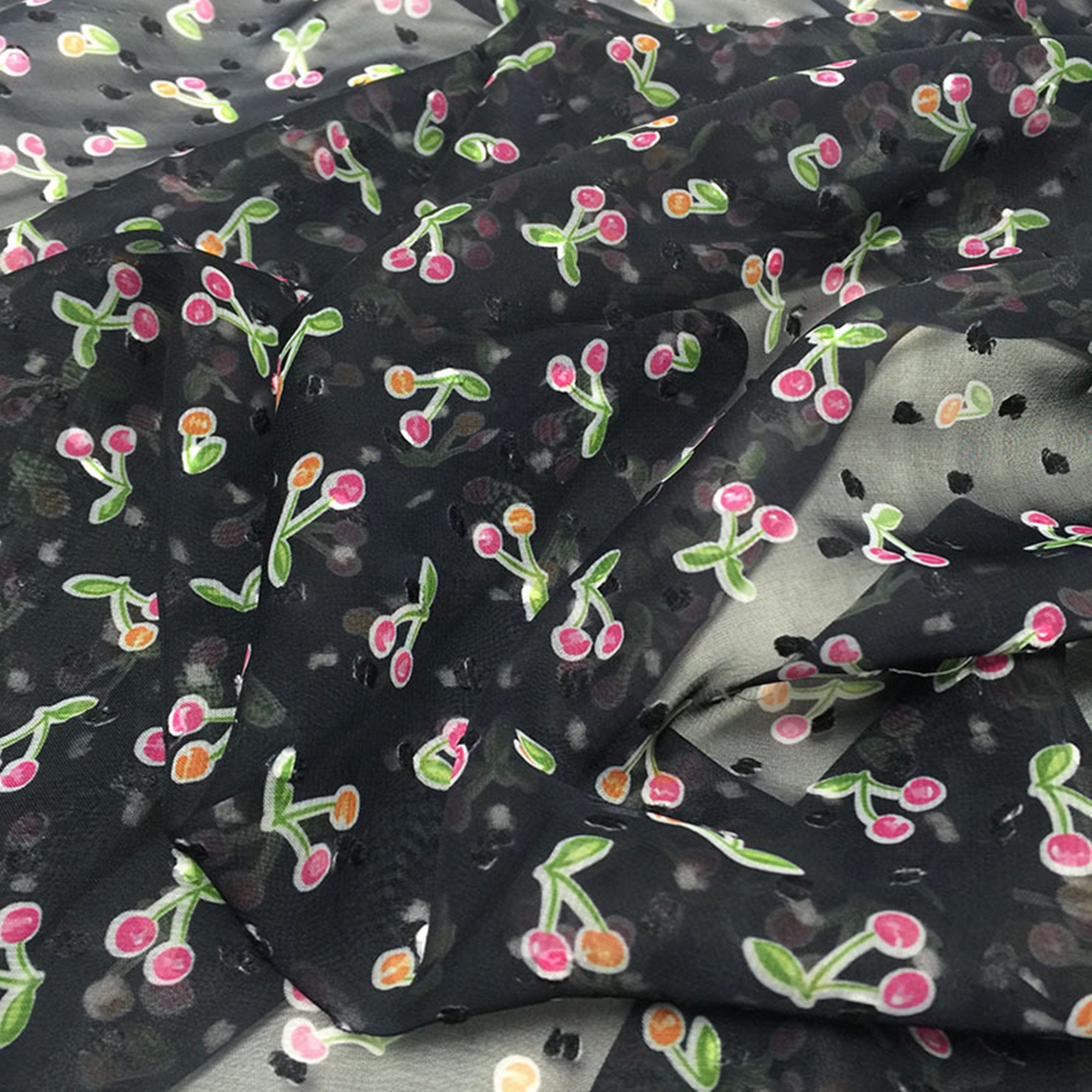 Cherry Fabric Soft Chiffon Fabric Print Cherry Dot - Etsy