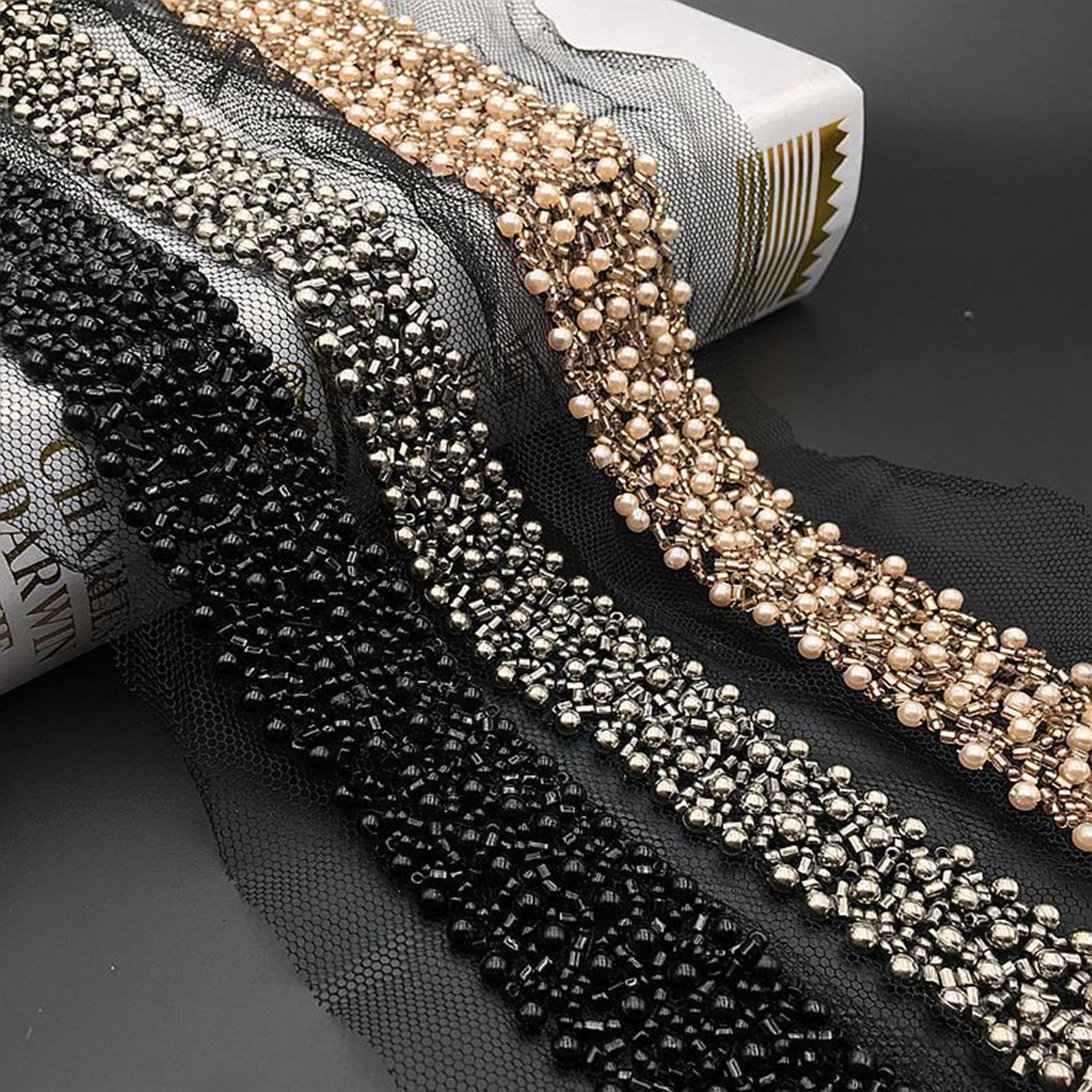 Black Beaded Lace Trim Pearl Beading Lace Trim for Costume Design ...