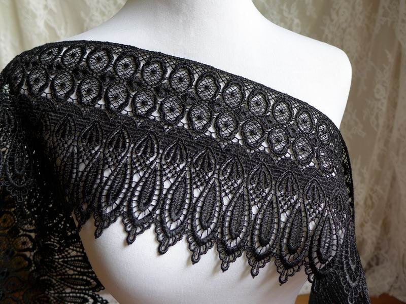 Lace Trim, Wide Black Lace Trim With Teardrop for Millinery, Sashes ...